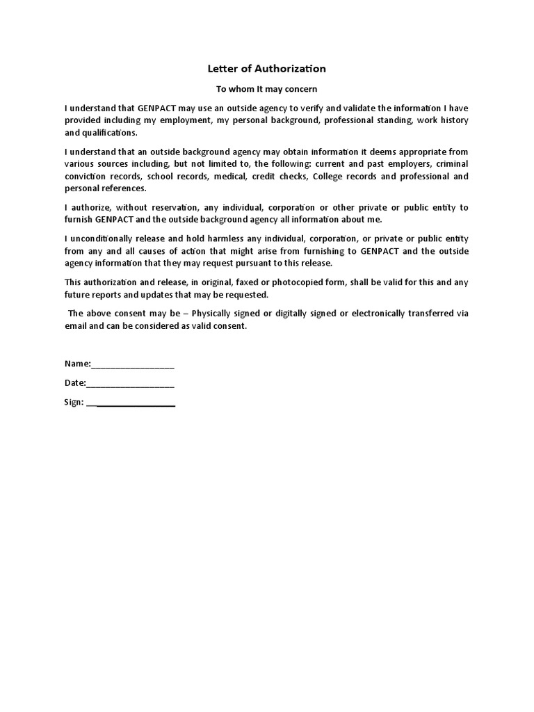 Letter of Authorization | PDF