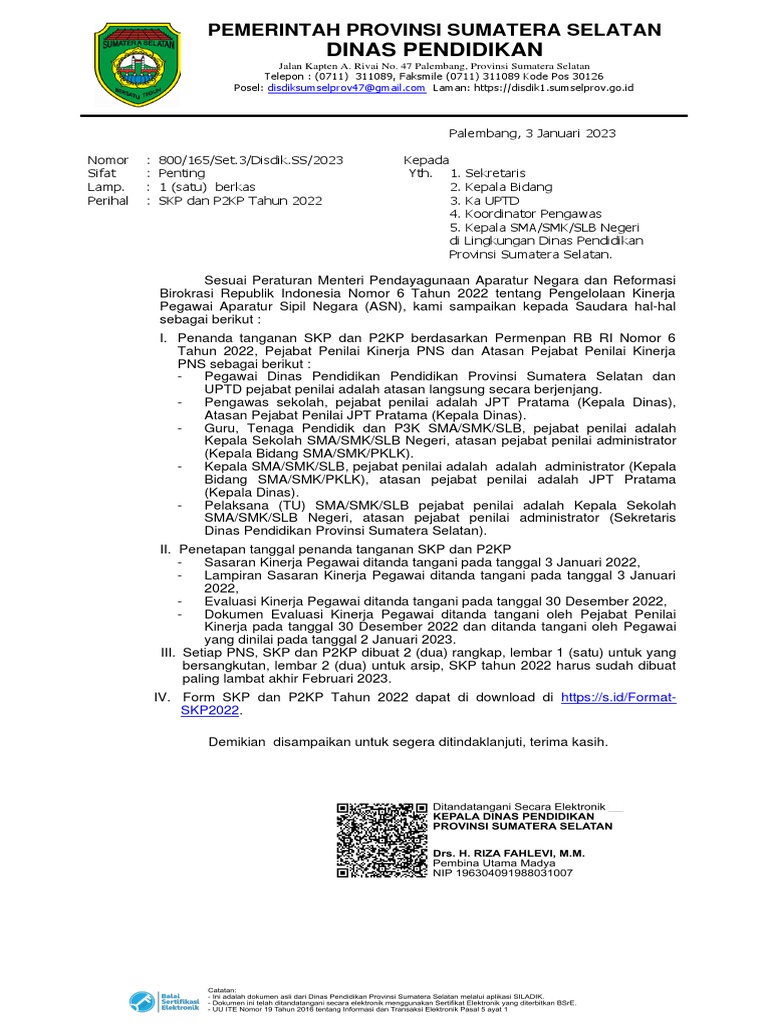 SKP dan P2KP ASN Sumsel 2022 | PDF