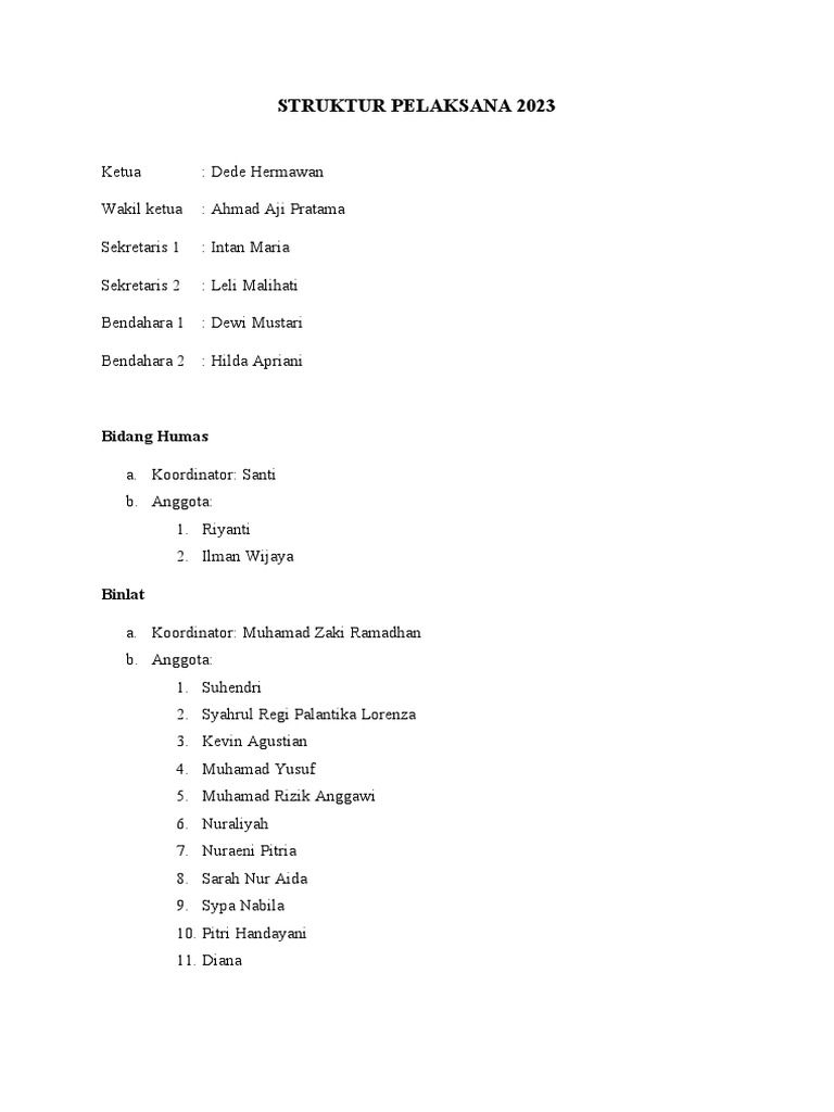 Susunan Panitia Pelaksana 2023 | PDF
