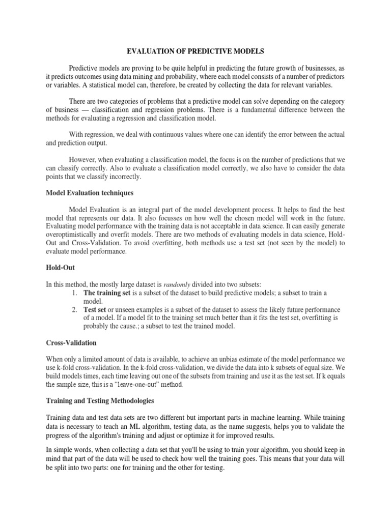 Evaluation of Predictive Models Final | PDF