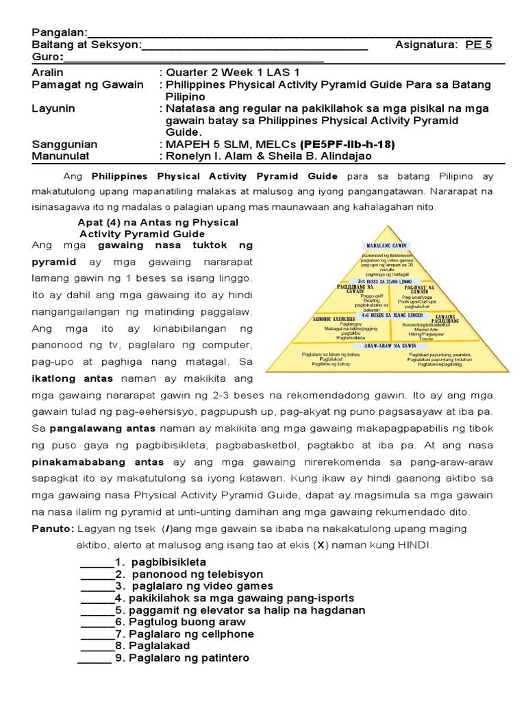 Pe 5 Q2 Week 1 Las 1 | PDF