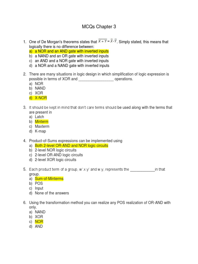 MCQs Chapter 3 | PDF | Computer Engineering | Electronic Engineering