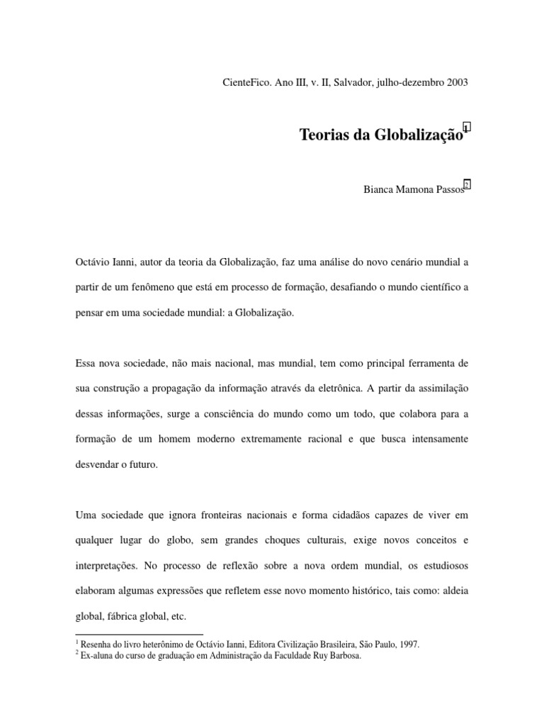 Teorias da Globalização por Octávio Ianni | PDF | Globalização | Estado
