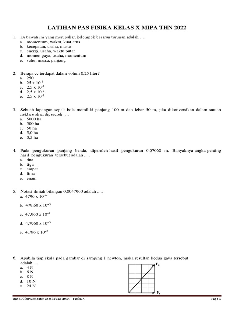Latihan PAS Fisika X MIPA 2022 | PDF