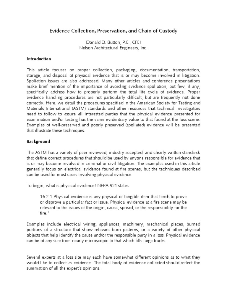 Evidence Collection, Preservation, and Chain of Custody | PDF ...
