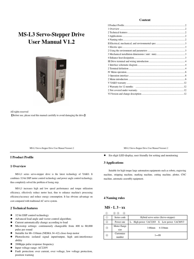 MS-L3 Servo-Stepper Drive User Manual | PDF | Menu (Computing ...