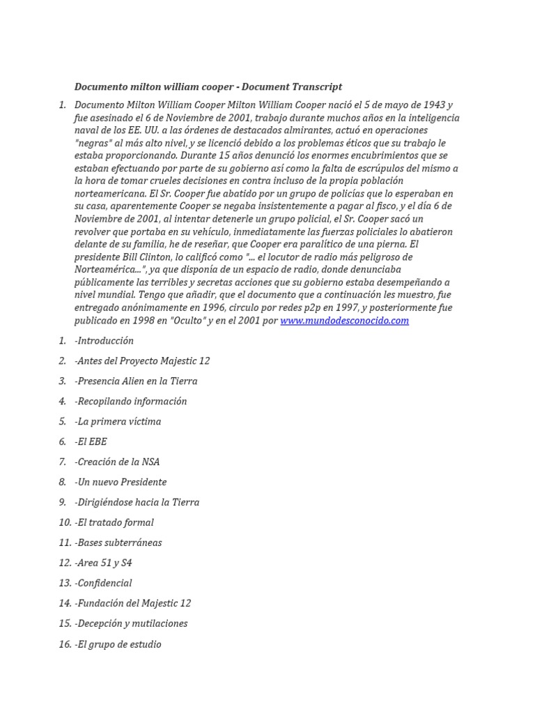 Documento Milton William Cooper | PDF | Historia
