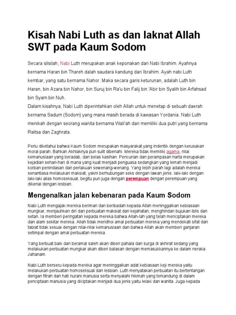 Kisah Nabi Luth As Dan Laknat Allah SWT Pada Kaum Sodom | PDF