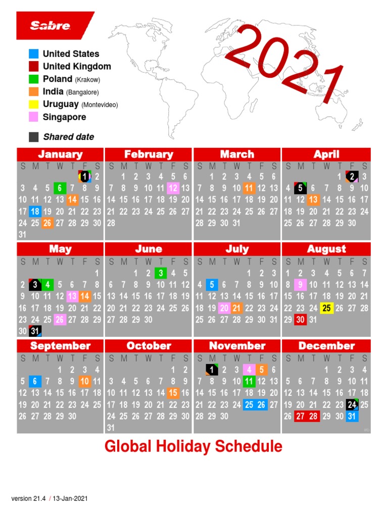 Global Public Holidays Calendar 2021 | PDF | Observances | Public Holiday