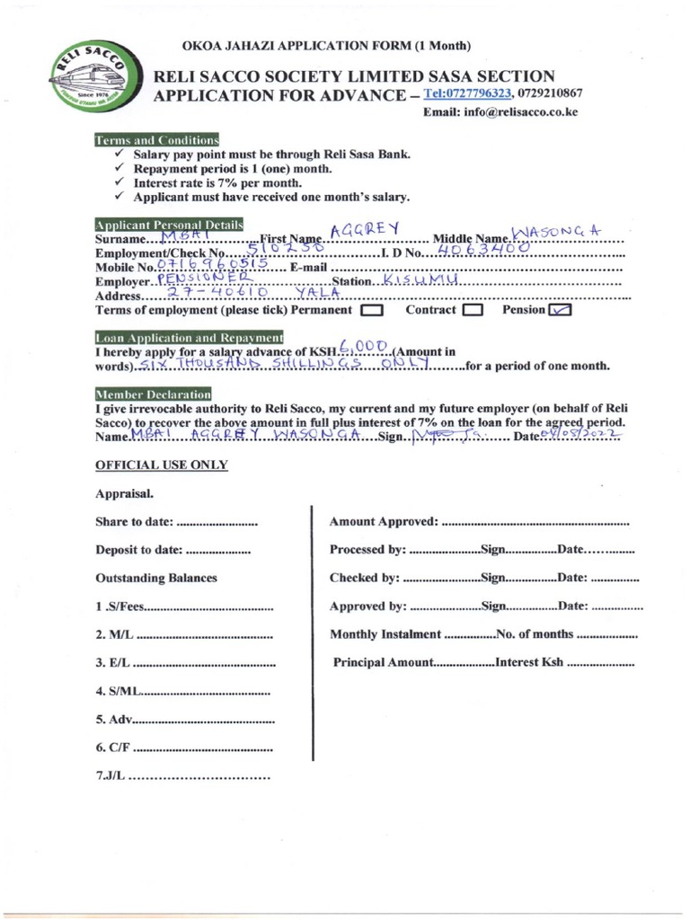 Okoa Loan Application Form | PDF