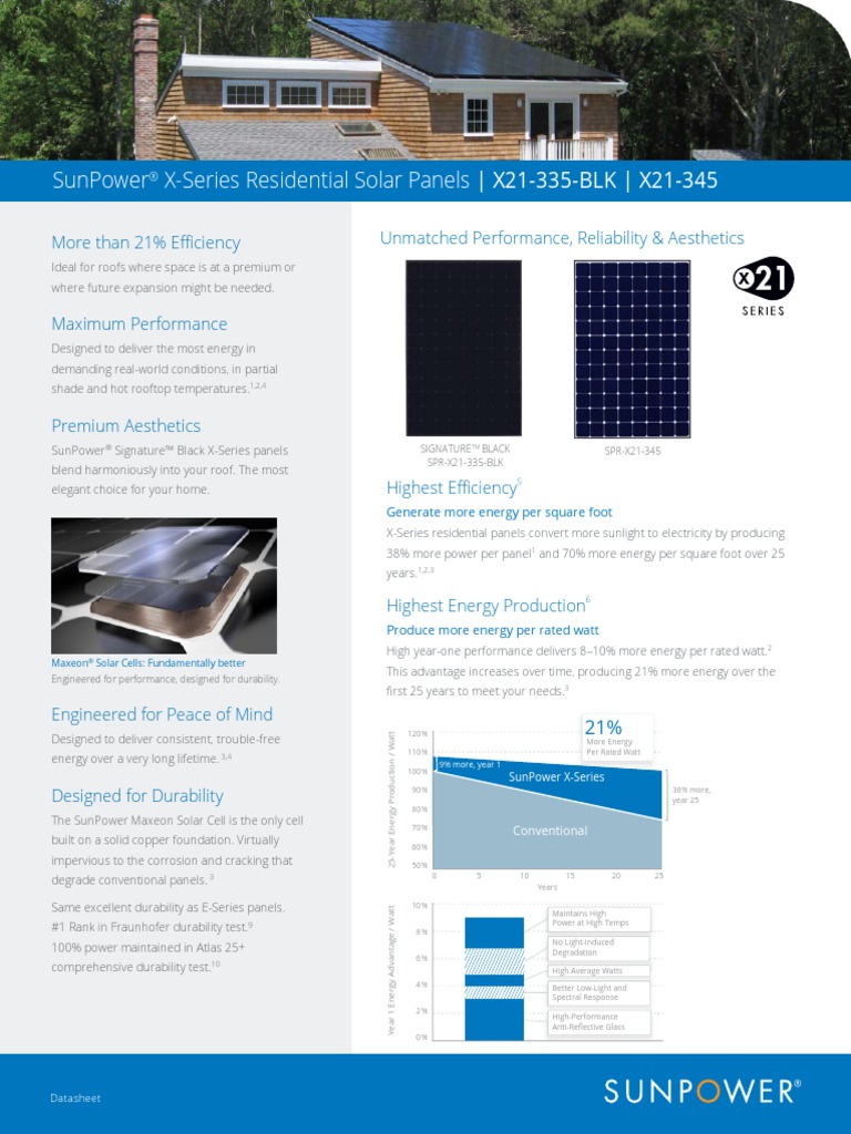 Sunpower SPR X21 345 345W | PDF | Photovoltaics | Solar Power