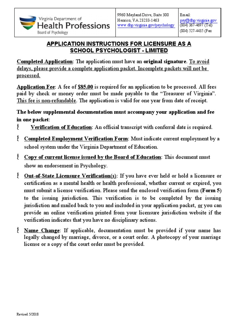 Application For Licensure As A School Psychologist - Limited | PDF ...
