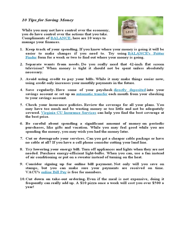 10 Tips For Saving Money Pdf