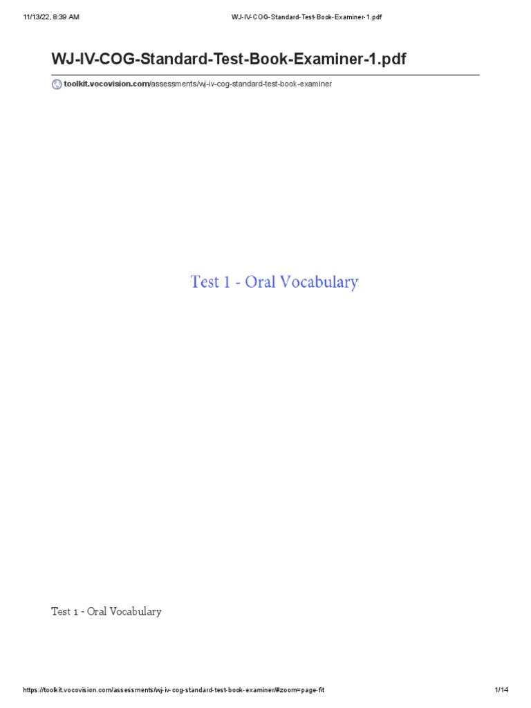 TEST 1 - 19 WJ-IV-COG-Standard-Test-Book-Examiner-1 | PDF | English ...