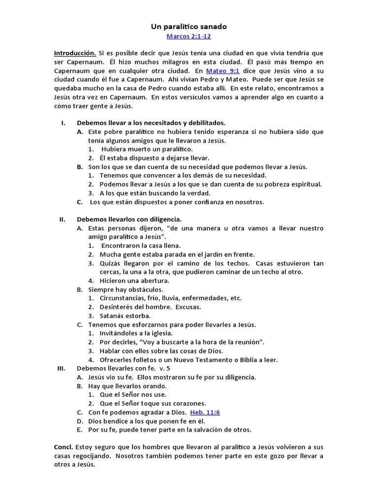 Un Paralitico Sanado | Descargar gratis PDF | Jesús | Fe