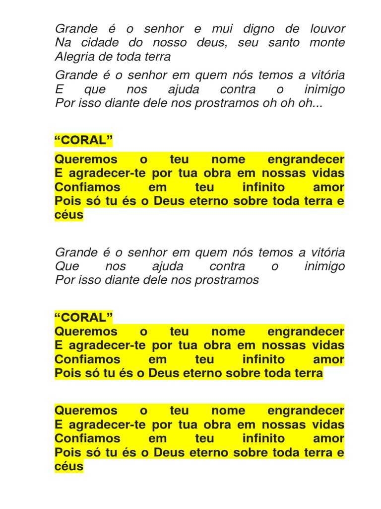 Grande É o Senhor e Mui Digno de Louvor | PDF