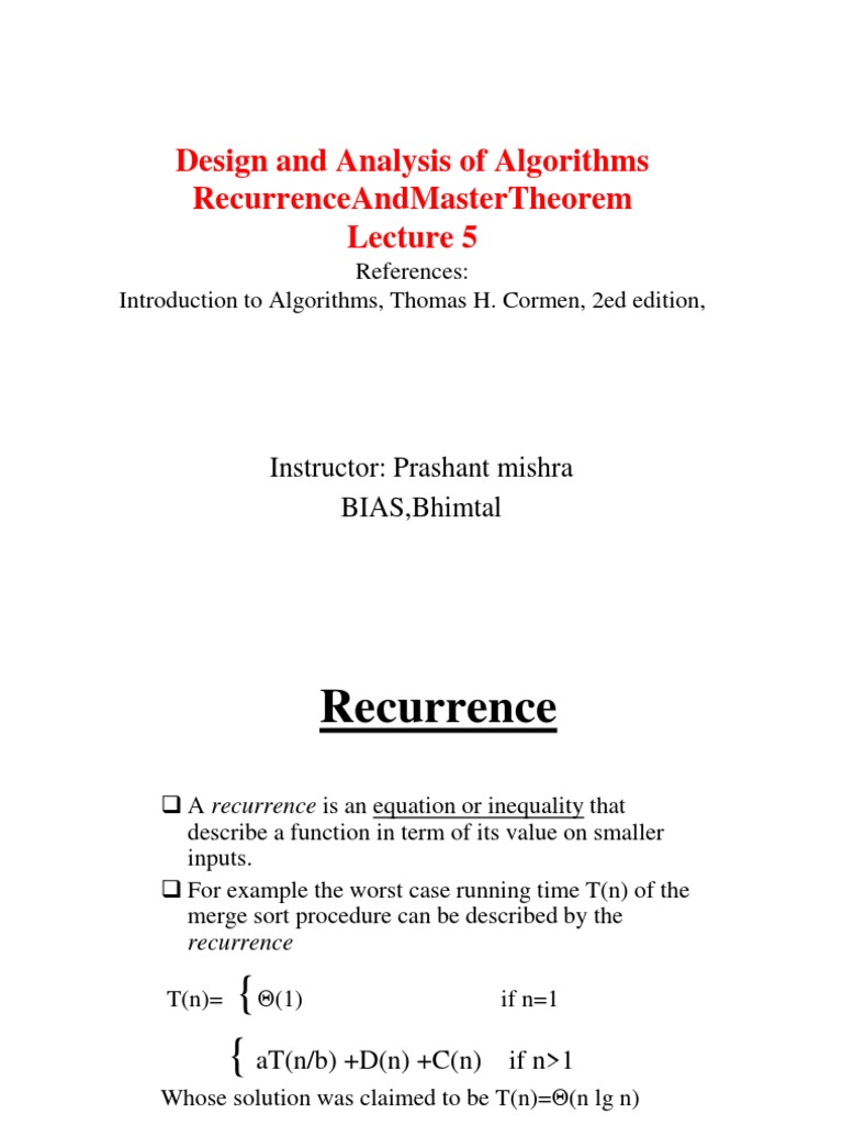 4 Recurrence and Master Theorem | PDF | Recurrence Relation | Algorithms And Data Structures