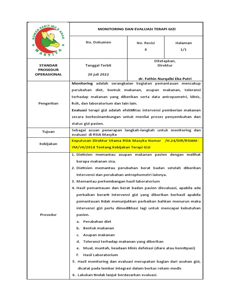 SPO Monitoring Dan Evaluasi Terapi Gizi | PDF