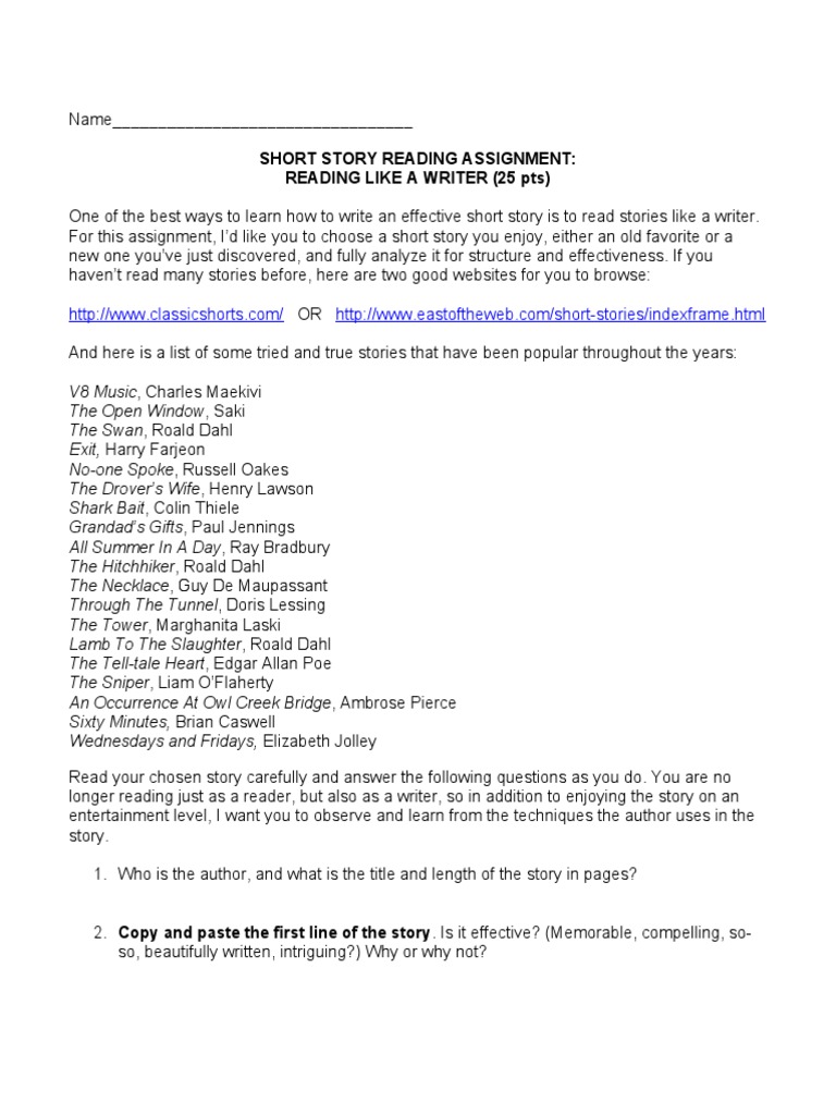 Short Stories Intro Assignment2012 | PDF | Plot (Narrative)