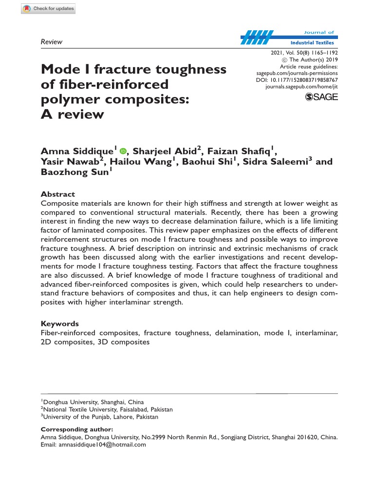 Mode I Fracture Toughness of Fiber-Reinforced Polymer Composites: A ...
