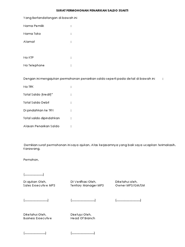 Form Penarikan Saldo | PDF
