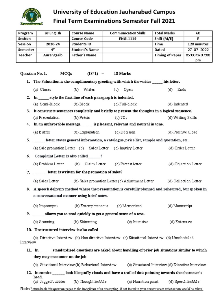 Final Communication Skills | PDF | Cognition | Human Communication