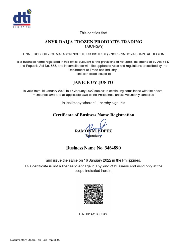 BN Certificate Tuzc914813055389 | PDF