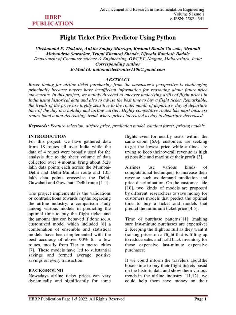 Flight Ticket Price Predictor - Formatted Paper | PDF | Machine ...