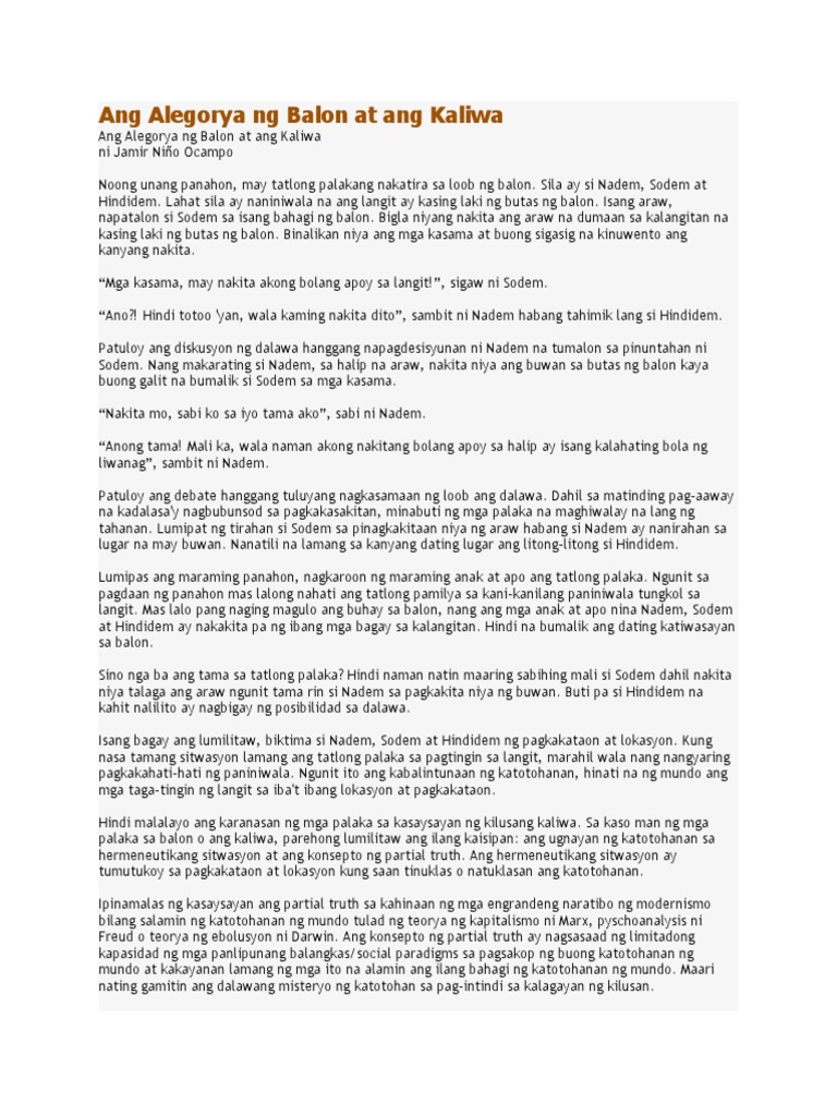 Ang Alegorya NG Balon at Ang Kaliwa | PDF