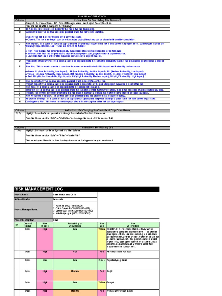 CDC UP Risk Management Log Template | PDF | Menu (Computing) | Risk