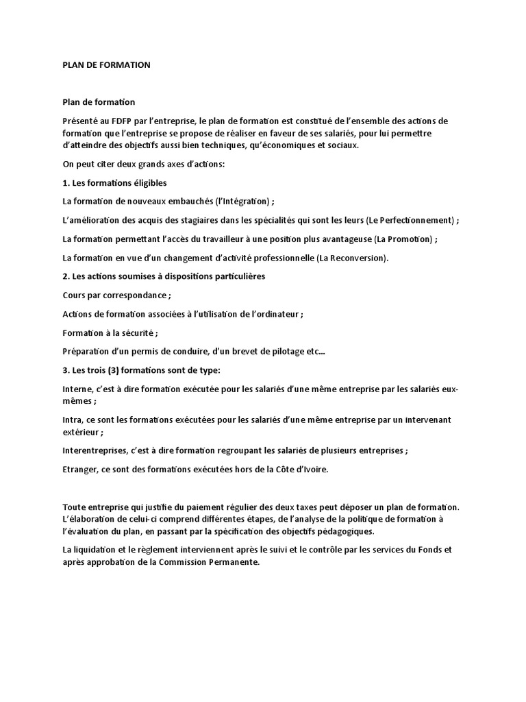 Plan de Formation | PDF