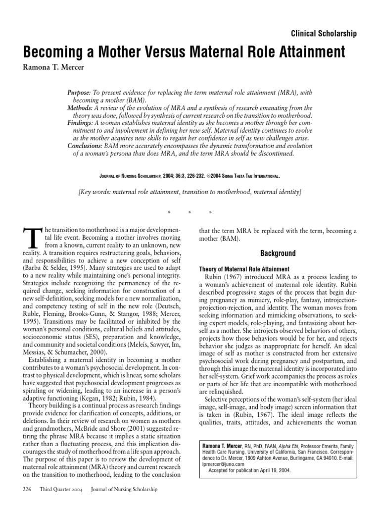 A - Becoming A Mother Versus Maternal Role Attainment | PDF | Mother ...