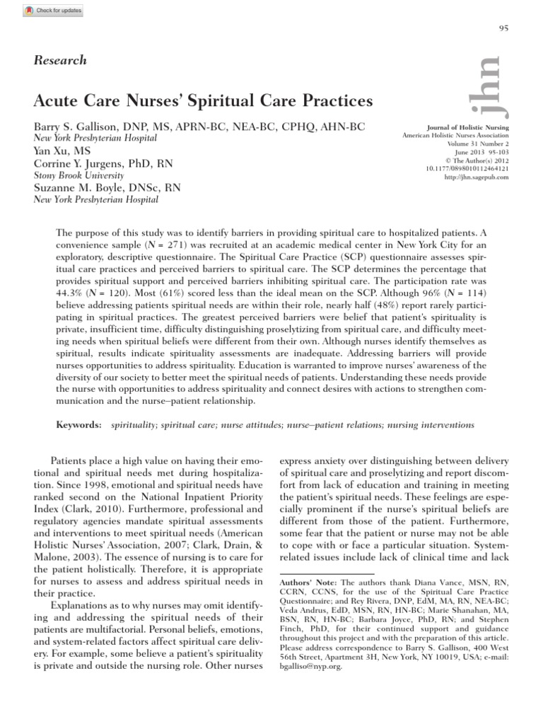 C - Acute Care Nurses' Spiritual Care Practices - Gallison Et Al - 2013 ...
