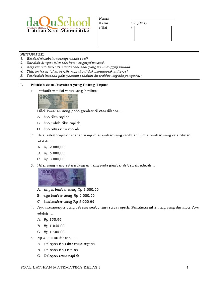 Soal Latihan Mat SAS Kls 2 | PDF