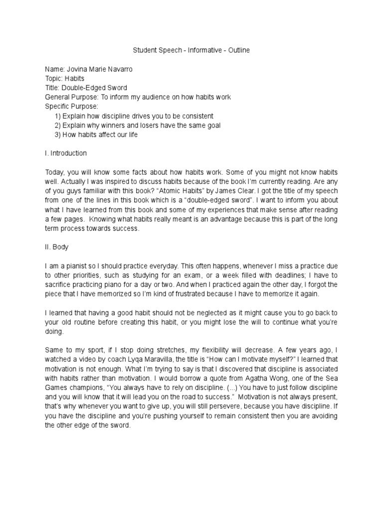 Extemporaneous Speech - Outline | PDF | Disciplines | Behavior Modification