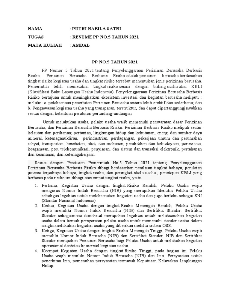 Tugas Resume PP No.5 Tahun 2021 | PDF