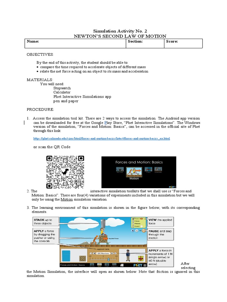 Simulation Activity No. 2 Newtons 2ND Law | PDF | Computers