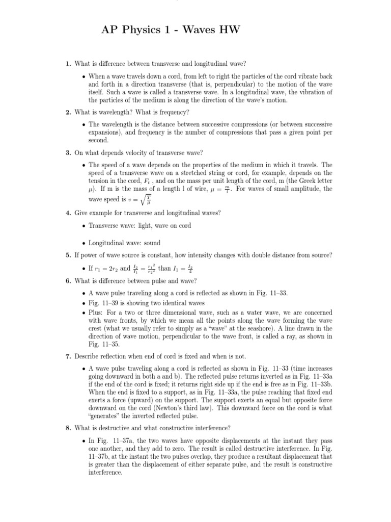 AP Physics 1 Homework | PDF | Waves | Periodic Phenomena