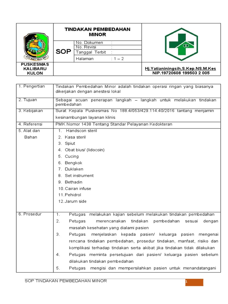 Sop Tindakan Pembedahan Minor | PDF