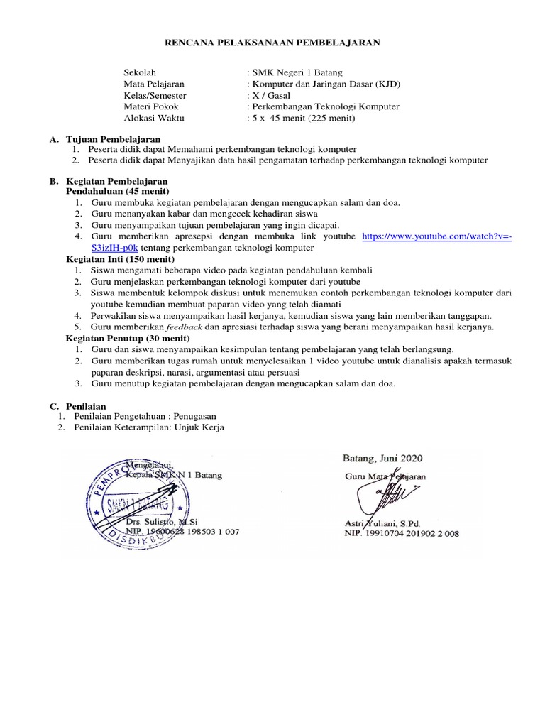 RPP Kelas X Komputer Dan Jaringan Dasar | PDF