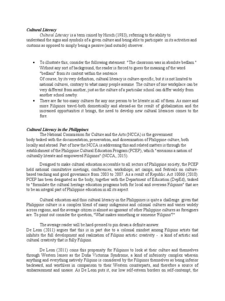 Cultural Literacy | PDF | Literacy | Philippines
