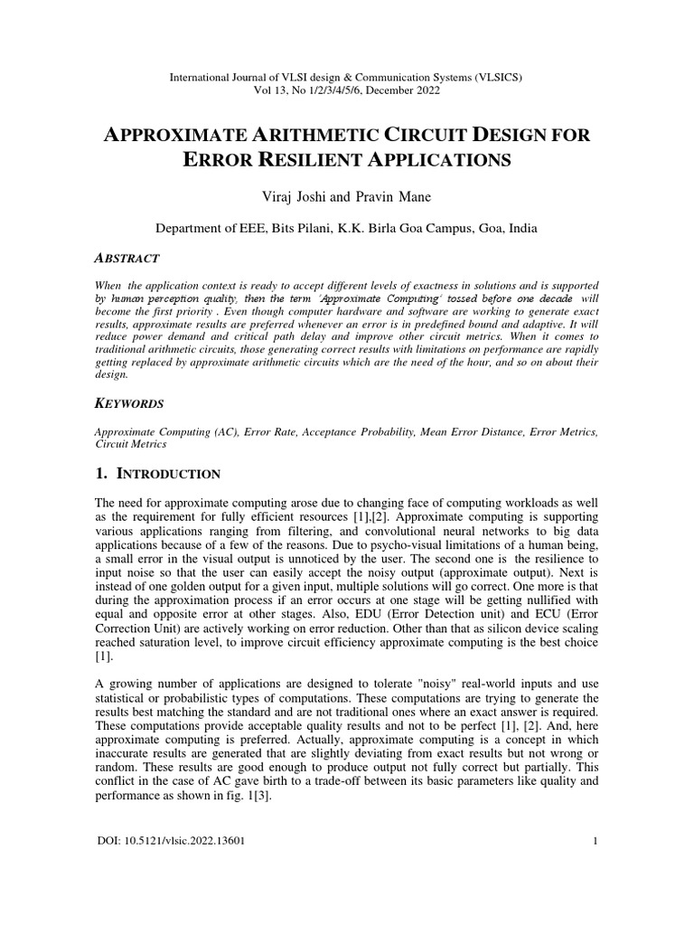 Approximate Arithmetic Circuit Design For Error Resilient Applications Pdf Computer Vision