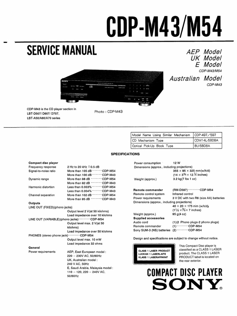 Sony cdp-m43 54 | PDF