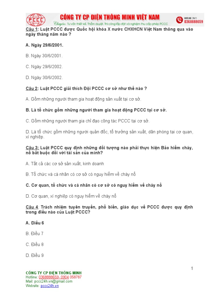 100 câu hỏi trắc nghiệm PCCC | PDF