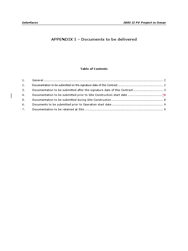 Appendix I - Documents To Be Delivered - Signing | PDF | Electrical Grid | Specification ...
