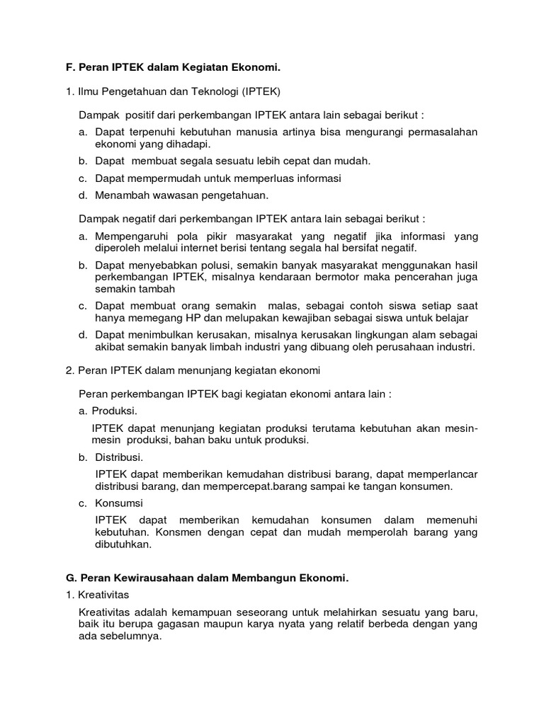 Peran IPTEK Dan KEWIRAUSAHAAN Dalam Kegiatan Dan Membangun Ekonomi | PDF