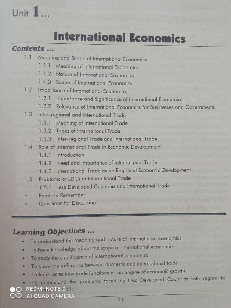 International Economics TYBCOM Chapter 1 Sem 5 | PDF