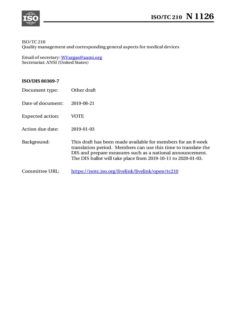 Iso 80369-7 Iso-Tc210 N1126 | PDF | Pressure | International ...