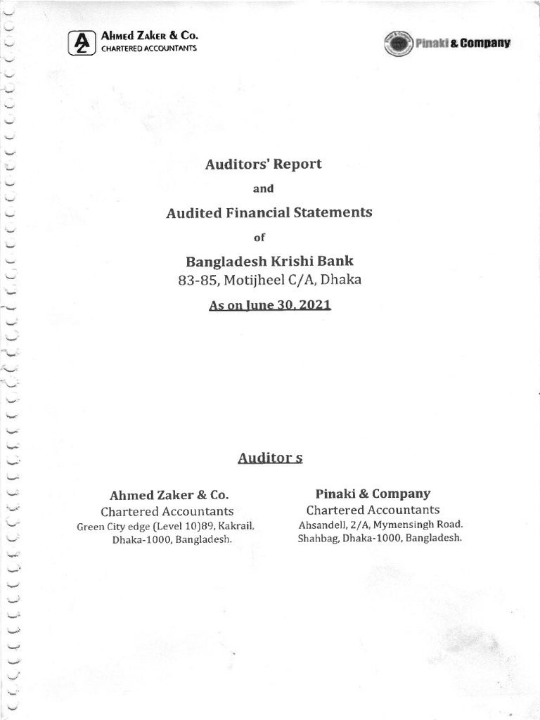 Audited Financial Statements and Auditors' Report of Bangladesh Krishi ...