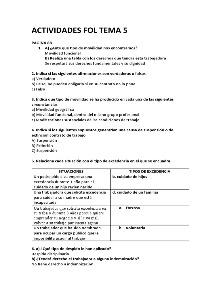 Actividades Fol Tema 5 | PDF | Economias